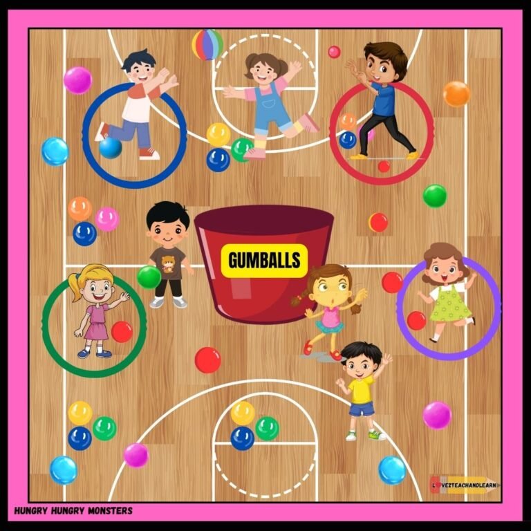 K-2 HUNGRY MONSTERS Gym Game (Throwing, Catching, Counting)