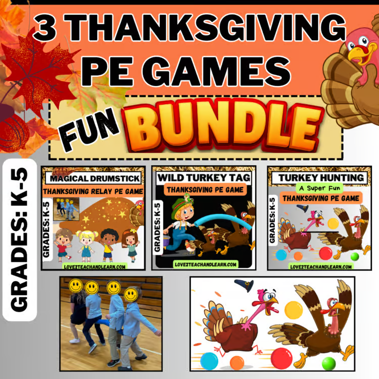 3 Turkey Themed Elementary Thanksgiving PE Games