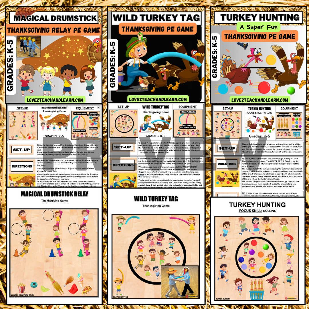 3 Turkey Themed Elementary Thanksgiving PE Games