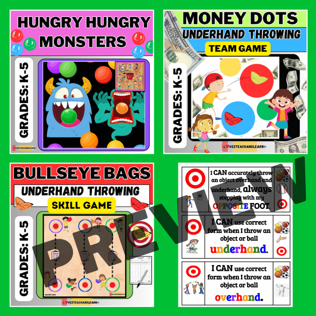 3 Easy and Fun Elementary Underhand Throwing PE Games - Love 2 Teach ...