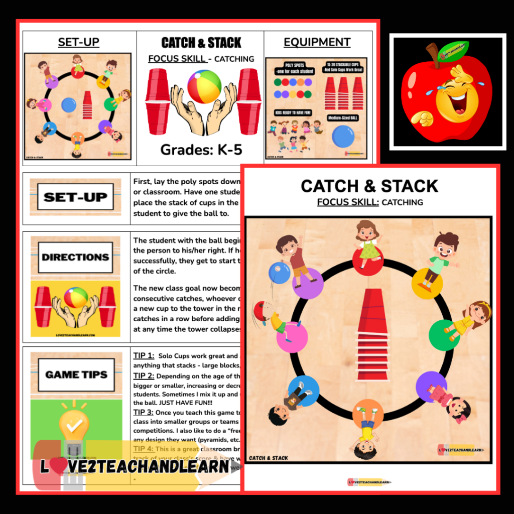 K-12 CATCH and STACK PE Team Game or Classroom Brain Break