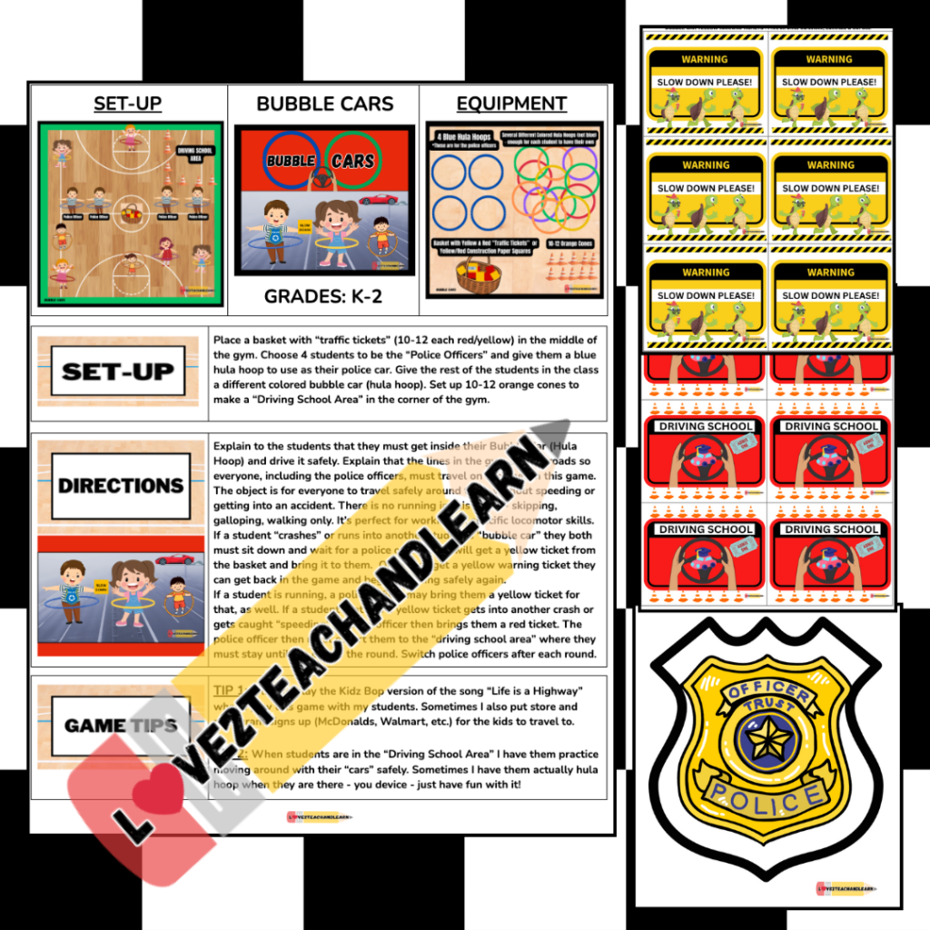 BUBBLE CARS: Whole Class (Locomotor Skills) Kindergarten Gym Game