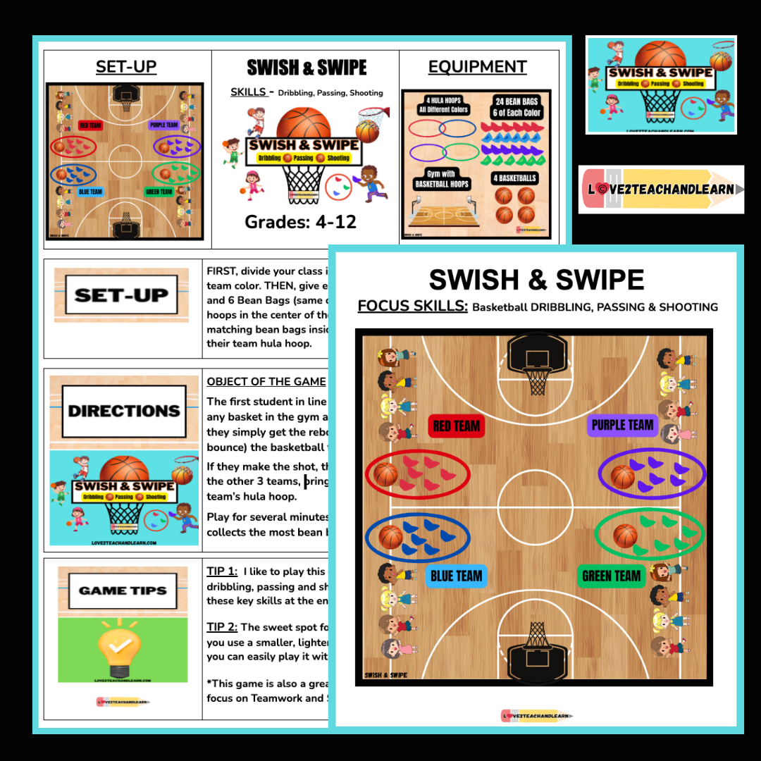 SWISH and SWIPE: Basketball Skills Team Game for PE Class