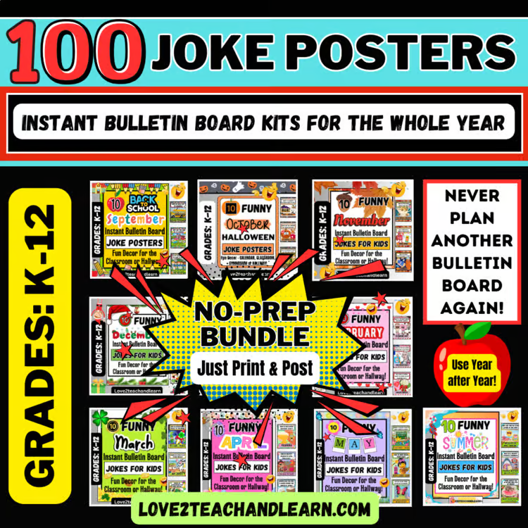 Instant September BACK TO SCHOOL Bulletin Board 10 Joke Poster Kit
