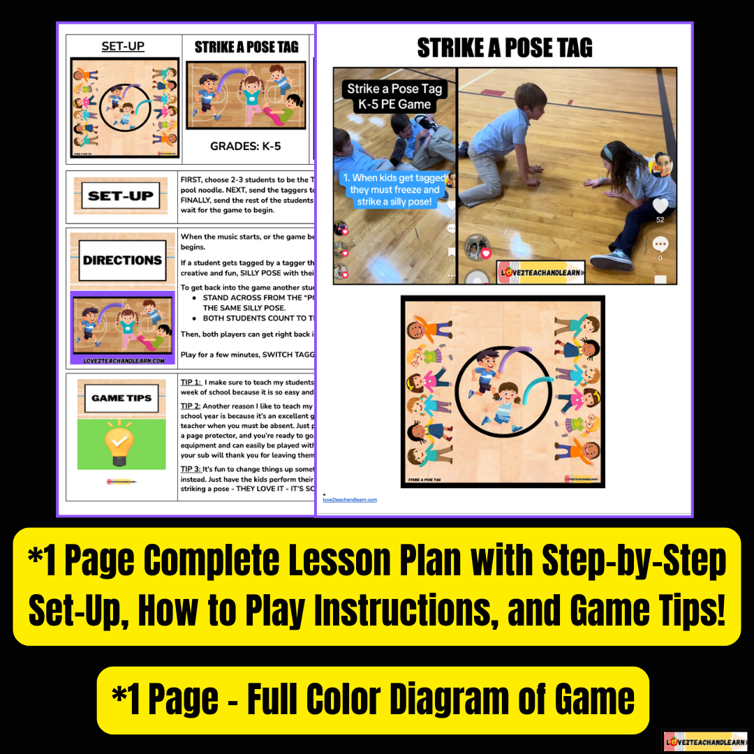 STRIKE A POSE TAG: K-5 PE Warm Game (Easy Sub Plan)