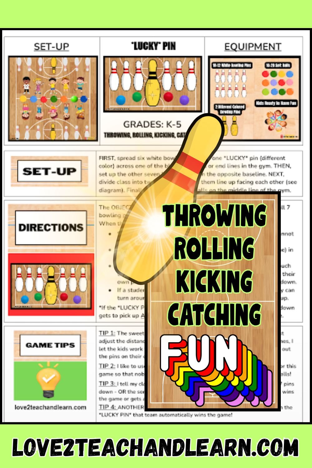 LUCKY PIN: K-5 (Throwing, Rolling, Kicking, Catching) PE Game