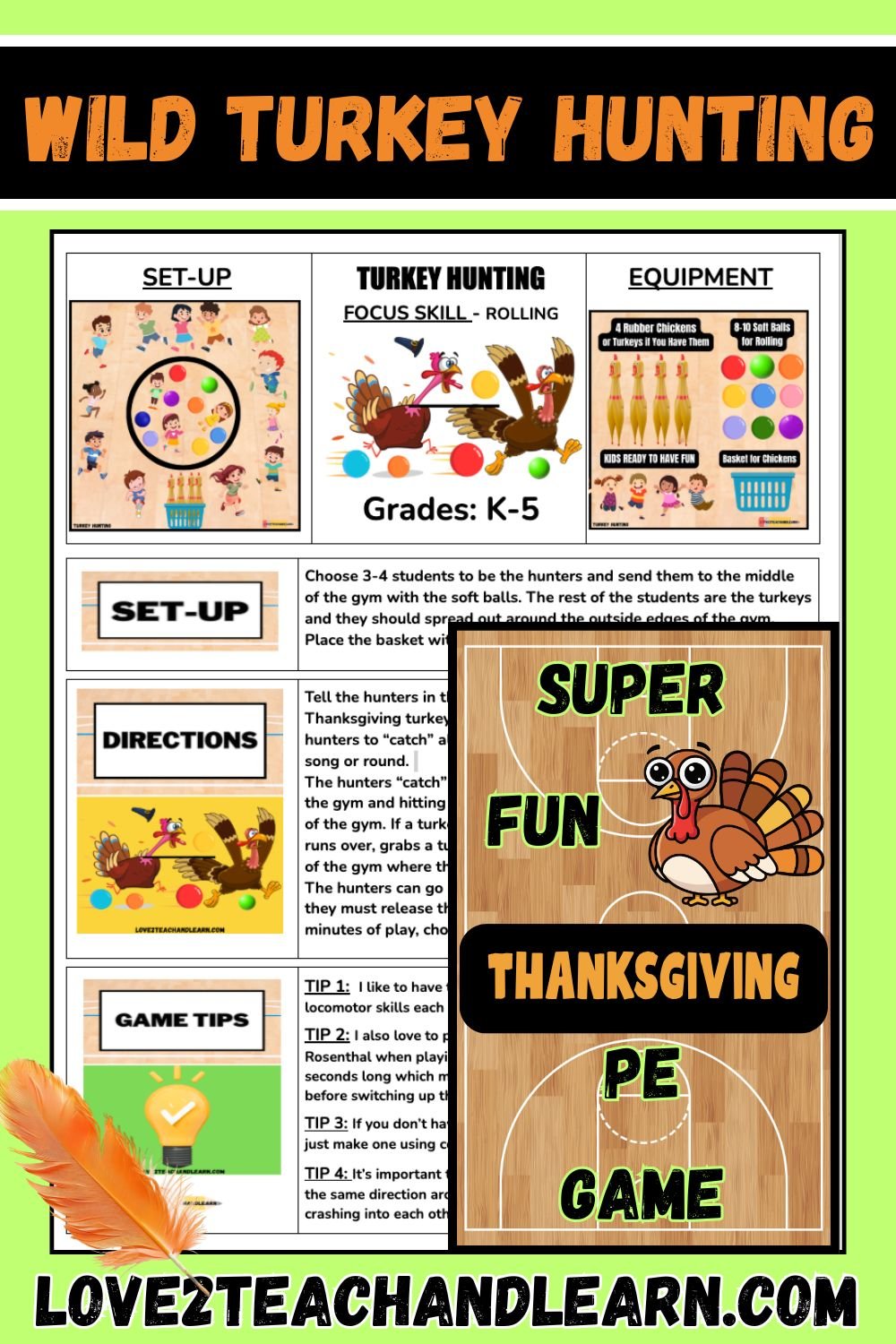 WILD TURKEY HUNTING: Fun K-5 (Rolling) Thanksgiving PE Game