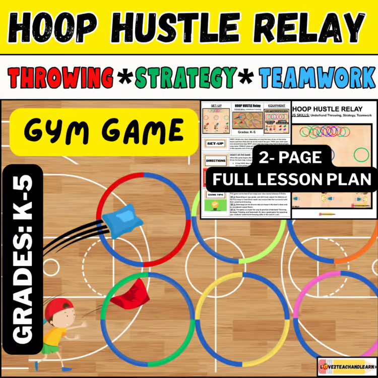 HOOP HUSTLE RELAY: Fun Underhand Throwing K-5 Team PE Game
