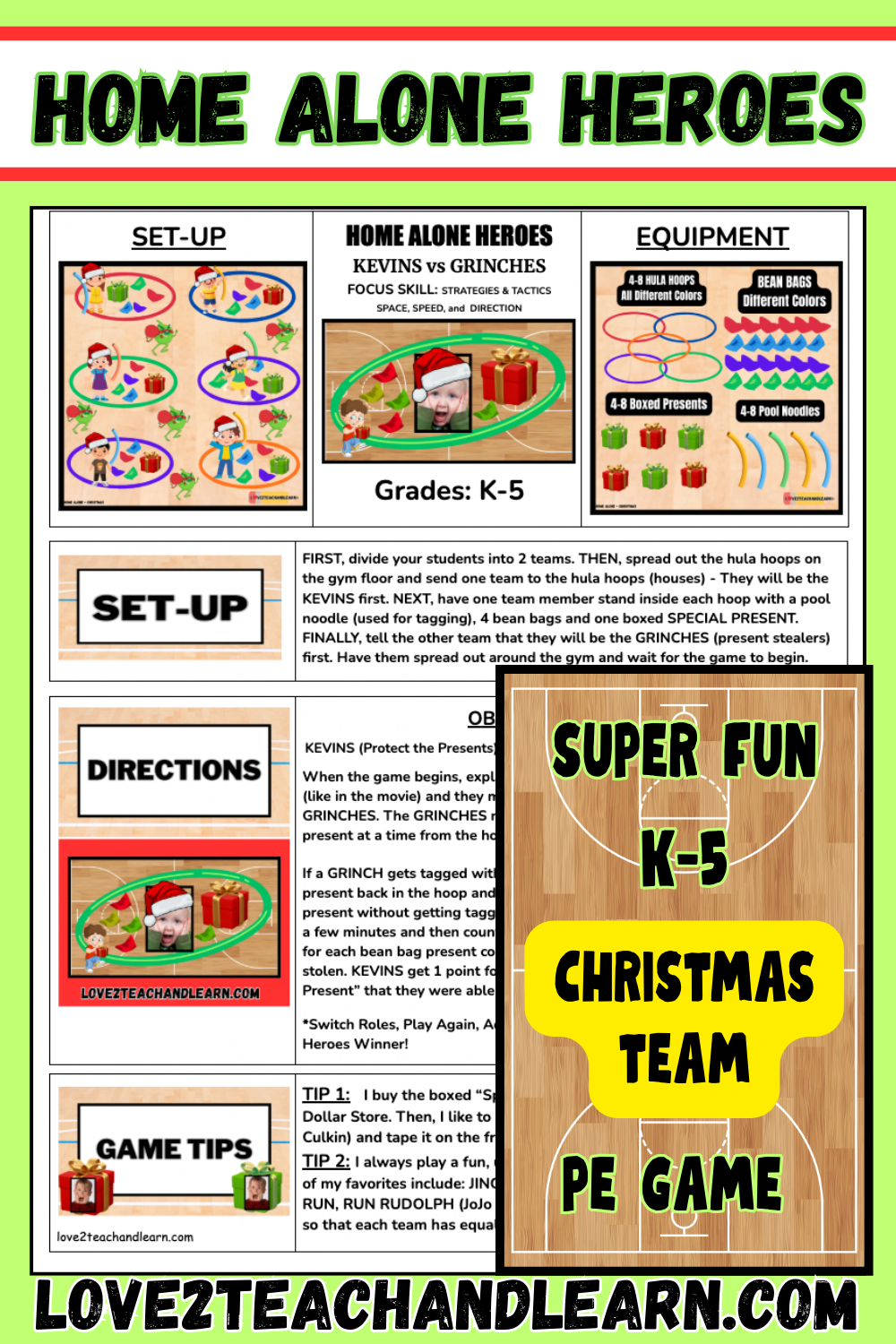 HOME ALONE HEROES: Fun K-5 (Strategy) Team Christmas PE Game