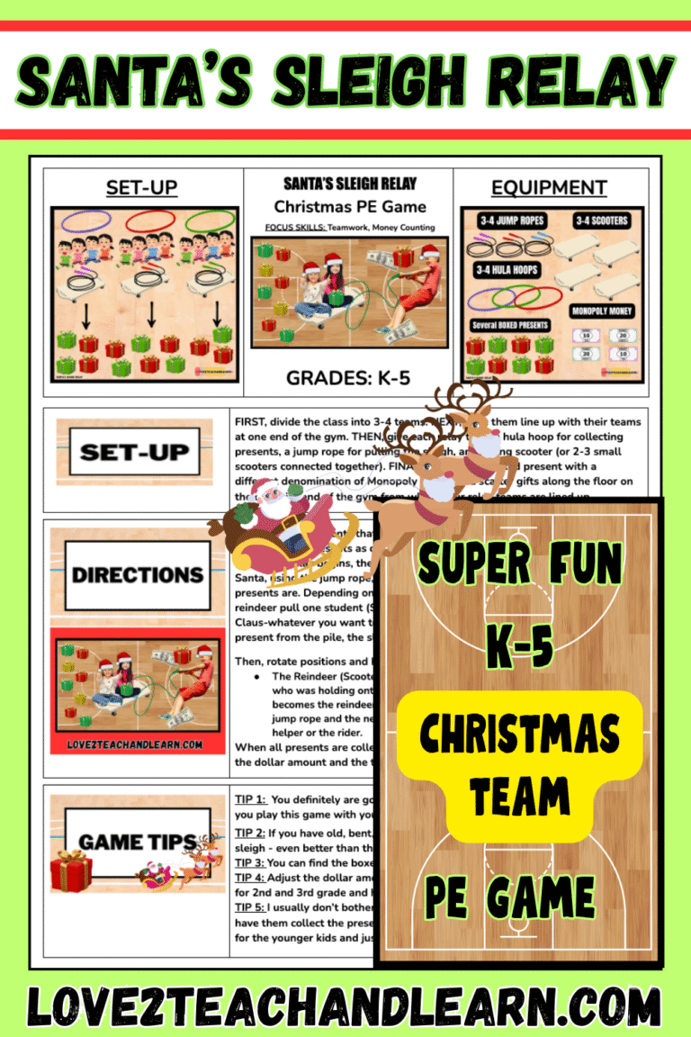 SANTA'S SLEIGH RELAY: Fun K-5 (Scooters) Team Christmas PE Game