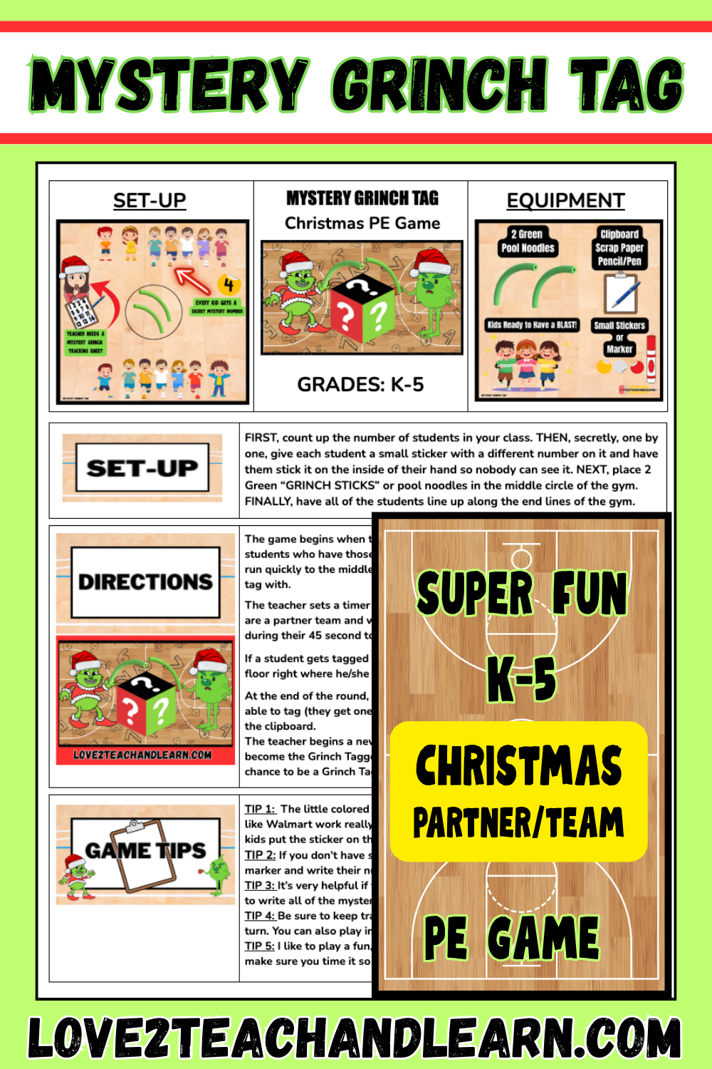 MYSTERY GRINCH TAG: Fun K-5 Holiday Christmas PE Game