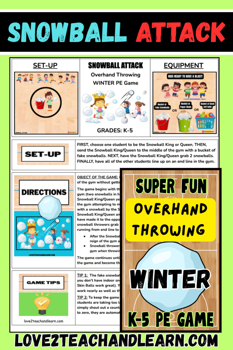 SNOWBALL ATTACK: Winter K-5 Elementary (Overhand Throwing) PE Game