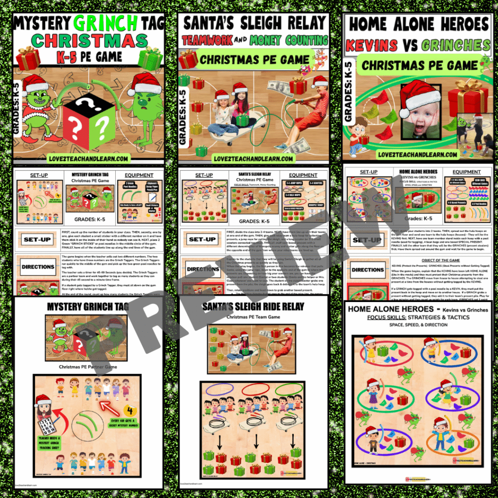 3 Fun Elementary (Tag, Relay, Team) Christmas PE Games