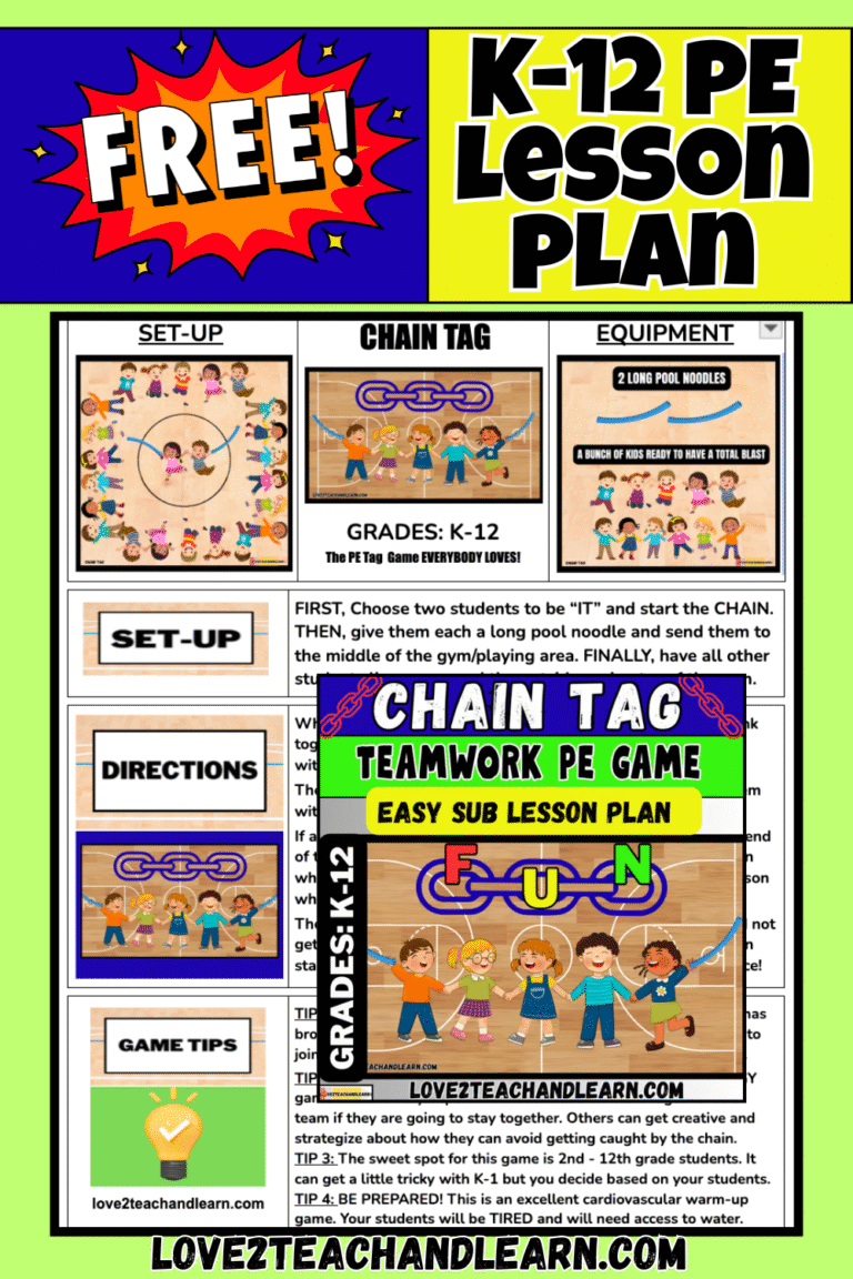 CHAIN TAG: K-12 Crazy Fun Warm-Up PE Game (Free Printable Plan)