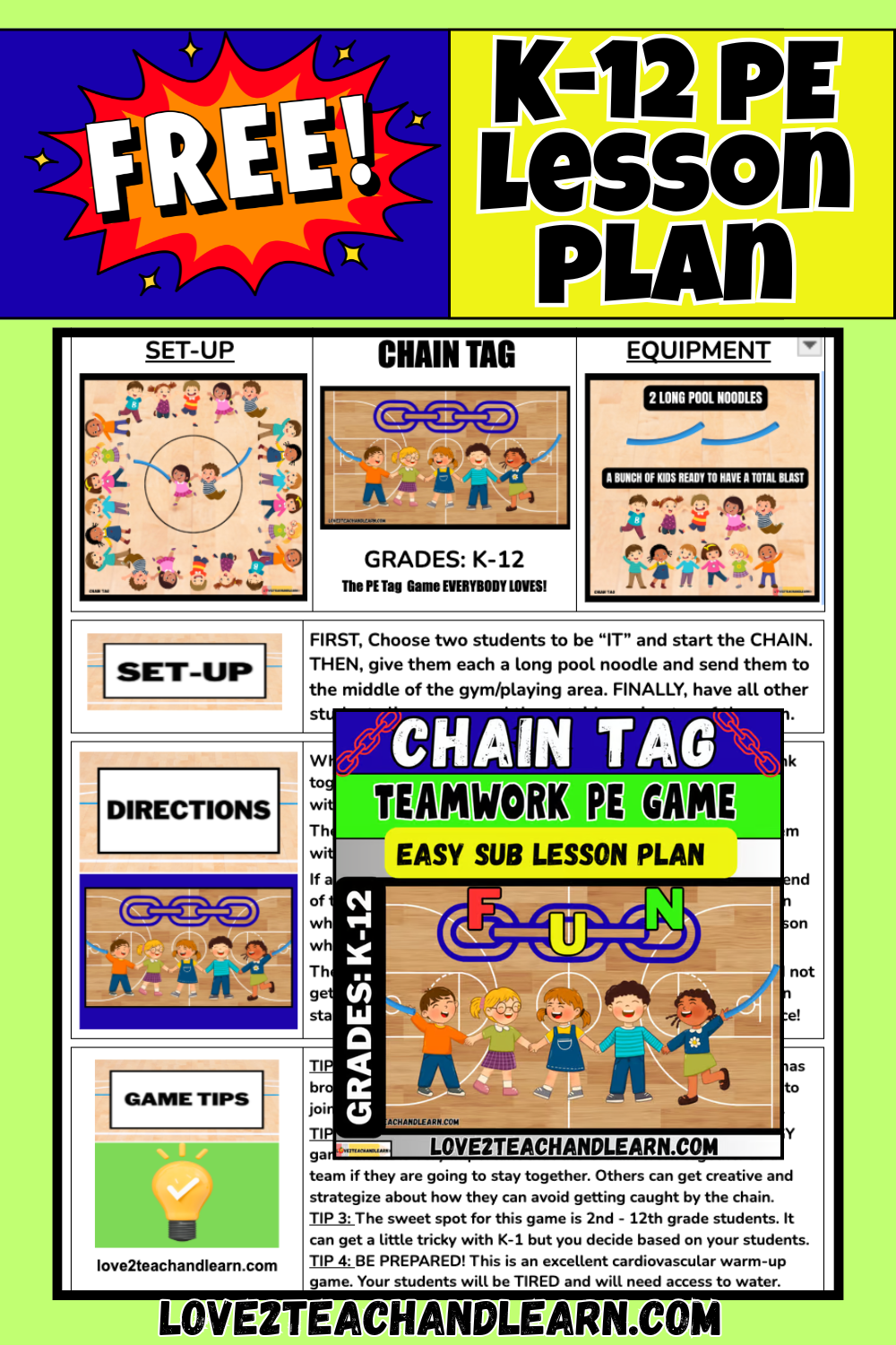 CHAIN TAG: K-12 Crazy Fun Warm-Up PE Game (Free Printable Plan)