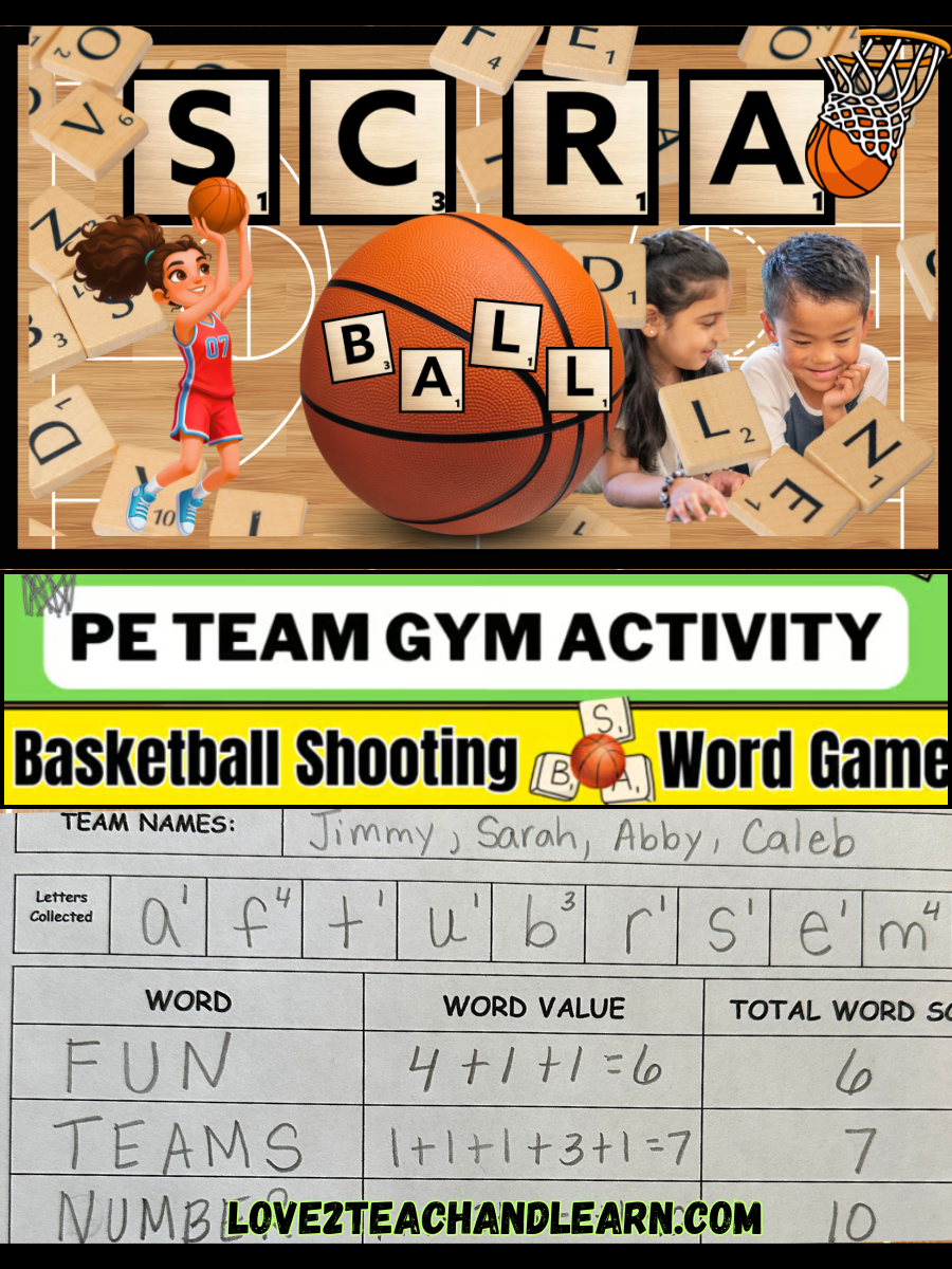 SCRABALL: Fun (Basketball Shooting, Word Work) 3-12 PE Game